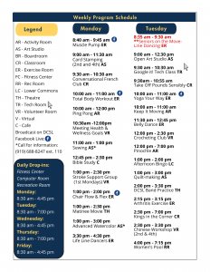 Weekly Schedule – Durham Center for Senior Life | Nonprofit Organization